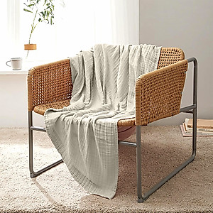 KyraHome 100% Organic 55"x60" Muslin Cotton Throw Blanket for Couch, Adult, Plant Dyed Breathable Soft Cozy Lightweight Gauze Blanket, All Season (Oatmeal Khaki/Sandshell)