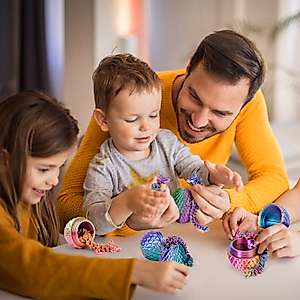 YILCER 4PCS 3D Printed Dragon Eggs with Dragon Inside Easter Basket Essentials Prefilled Easter Eggs with Toys Mini Easter Basket Stuffers Mystery Dragon Egg Fidget Toy 3D Printed Animals Toy