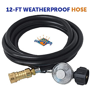 Flame King FK-HTR-QC12FT Propane Gas 3/8" Quick Connect Hose Adapter 20LB Tank Regulator Kit for Buddy Mr Heaters, 12.5 Ft, Black