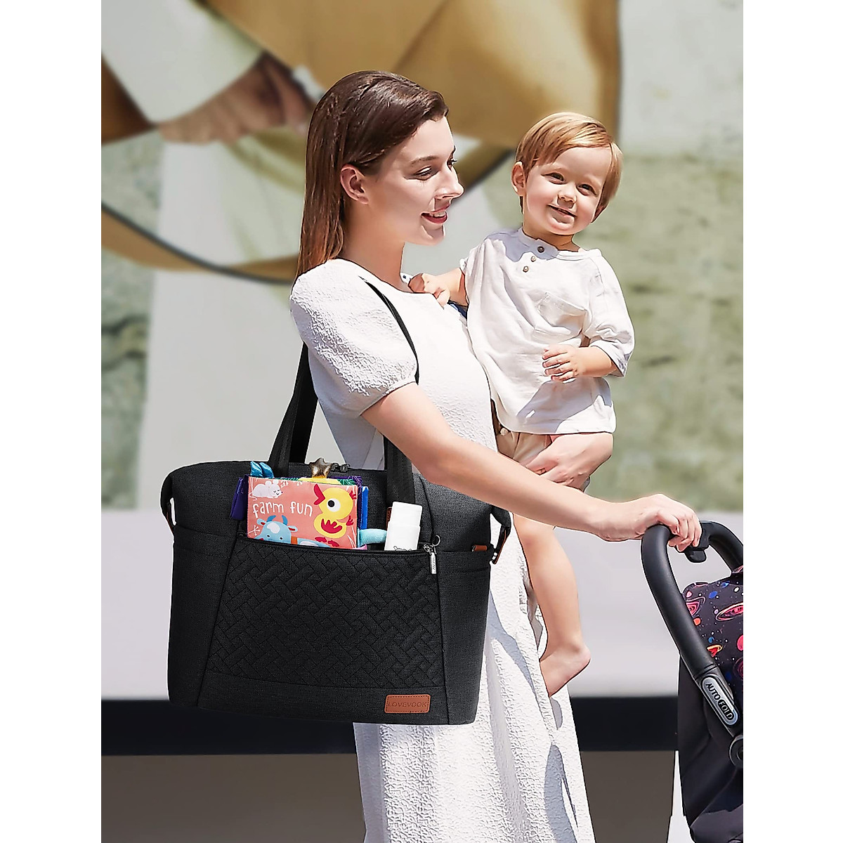 LOVEVOOK Diaper Bag Tote, Large Baby Tote Bag, Travel Diaper Tote for Mom and Dad with Changing Pad and First Aid Bag, Dark Gray