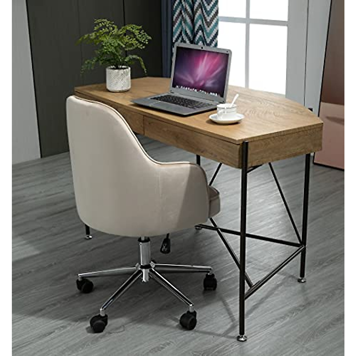 Payeel Desk Chairs with Wheels Swivel Chair Velvet Home Office Desk Chair with Arms Height Adjustable Swivel Task Chair Modern Mid-Back Computer Chair for Home Office (Khaki)