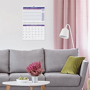 2024 Calendar - 2024 Wall Calendar, JAN. 2024 - DEC. 2024, 11" x 8.5", 12 Monthly Calendar 2024 with Twin-Wire Binding + Hanging Hook + Unuled Blocks with Julian Dates - Purple