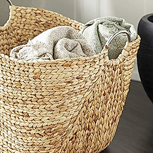 Deco 79 Seagrass Handmade Large Woven Storage Basket with Ring Metal Handles, 21" x 17" x 19", Brown