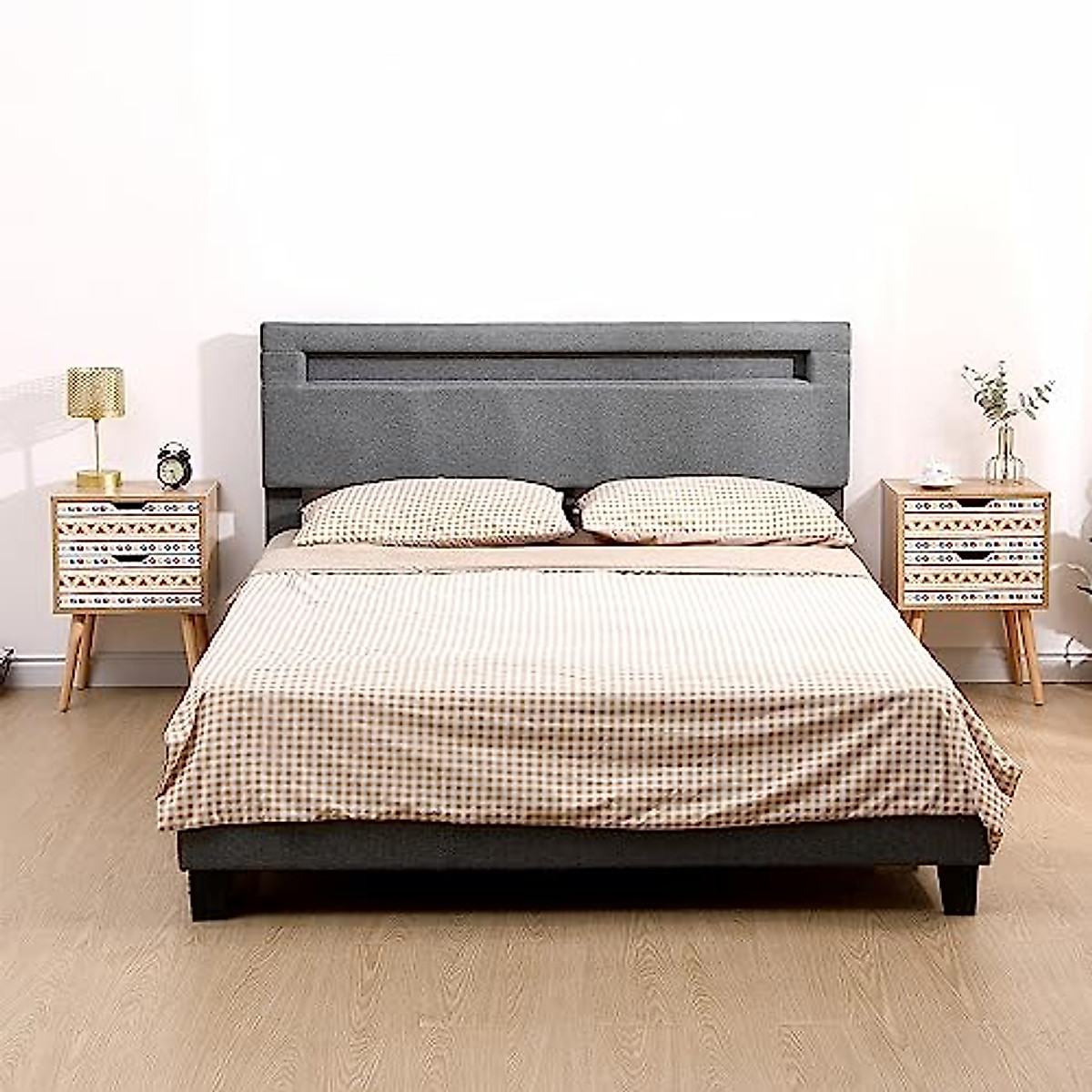 End Side Table Nightstand Set of 2, Night Stand with Drawers, Modern Bohemian Drawer Night Stand, Solid Wood Legs, for Sofa Side Table, Bedroom Bedside Table