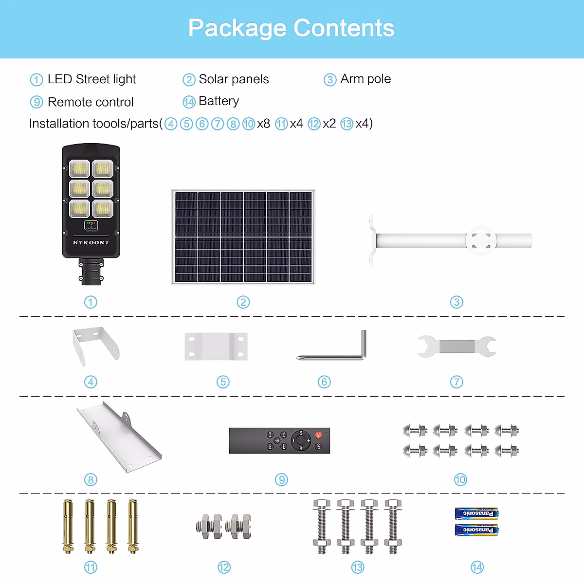 HYKOONT Solar Street Light, 1200W Solar Street Lights Outdoor Dusk to Dawn Motion Sensor IP66 Waterproof 6500K Super Bright Solar Powered Lighting for Parking Lot, Garage, Street