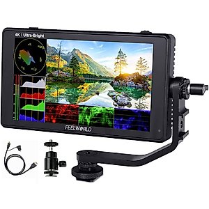 FEELWORLD LUT6 6 Inch 2600nits HDR 3D LUT Touch Screen DSLR Camera Field Monitor with Waveform VectorScope Histogram 4K HDMI Input Output 1920X1080 IPS Panel