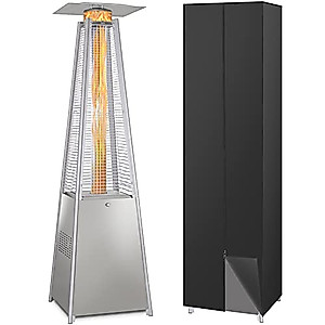 Hykolity 48000 BTU Pyramid Patio Heater, Glass Tube Propane Patio Heater with Wheels and Cover, Outdoor Propane Heaters for Backyard, Garden, Patio, Porch and Pool, Silver Grey