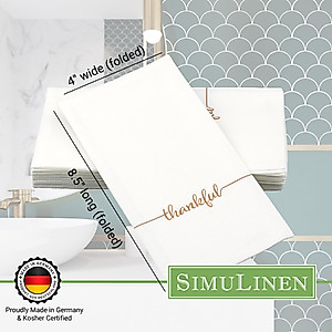 SimuLinen Paper Towels - Hand Towels for Bathroom - Decorative Rose Gold Thankful Design –- Cloth-Like, Linen-Feel for Guest Bathroom Essentials, Size: 12x17” (Pack of 100) Made in USA