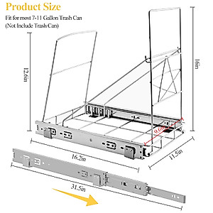 Pull Out Trash Can Under Cabinet Slider, Under Counter Trash Can Pull Out with Garbage Bag Holder, Under Sink Trash Can Pull Out for 7-11 Gallon Garbage Cans, Up to 100 lb (Not Include Trash Can)