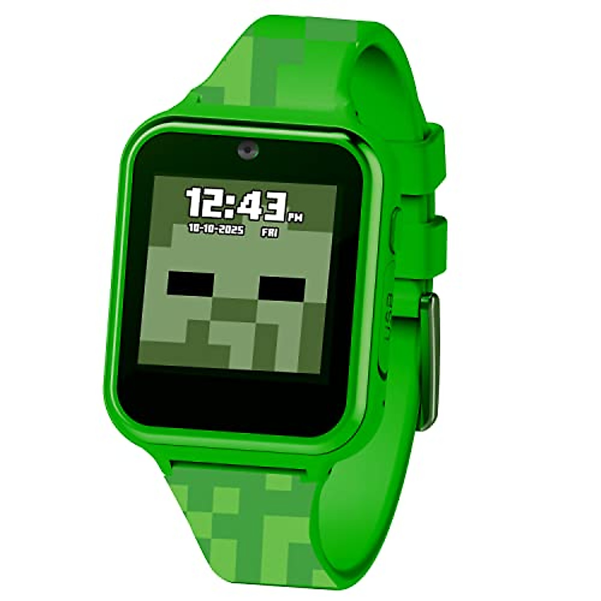 Accutime Minecraft Kids Green Educational Learning Touchscreen Smart Watch Toy for Girls, Boys, Toddlers - Selfie Cam, Learning Games, Alarm, Calculator, Pedometer & More (Model: MIN4085AZ)