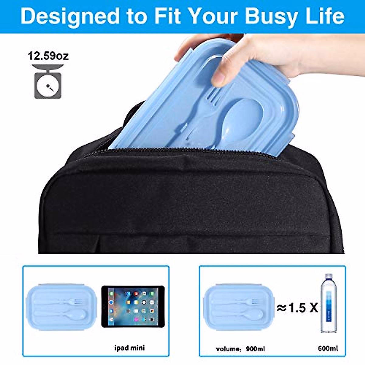 Jeopace Bento Box for Kids Lunch Containers with 4 Compartments Kids Bento Lunch Box Microwave/Freezer/Dishwasher Safe (Flatware Included,Light Blue)