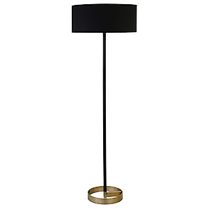 Henn&Hart Estella Two-Tone Floor Lamp with Fabric Shade in Matte Black/Brass/Black, 62" Tall