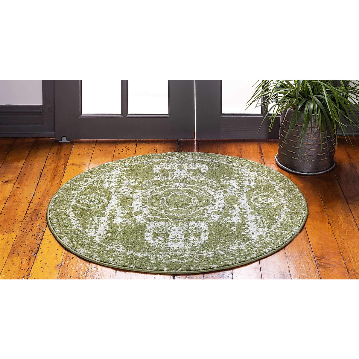 Unique Loom Bromley Collection Area Rug - Wells (5' 1" Round Green/Ivory)