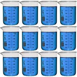 150ml Beaker, Low Form Griffin, Borosilicate 3.3 Glass, Double Scale, Graduated, Karter Scientific 232P2, (Pack of 12)