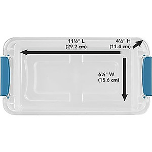 Sterilite 6 Qt Latching Storage Box, Stackable Bin with Latch Lid, Plastic Container to Organize Shoes on Closet Shelf, Clear with White Lid, 12-Pack