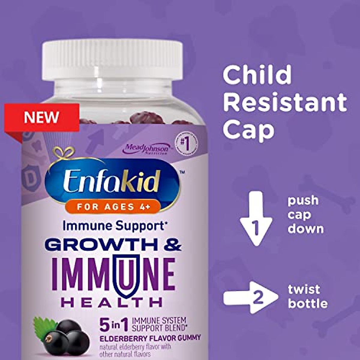 Enfakid Elderberry Daily Gummy Multivitamin: Vitamin C, D & E, Selenium & Zinc, Elderberry Flavored Immune Support Gummies for Kids, high in antioxidants, gelatin free & vegetarian, 60 count