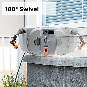 Giraffe Retractable Garden Hose Reel with 5/8" x 60ft+5ft Water Hose 180° Swivel Bracket, Any Length Lock