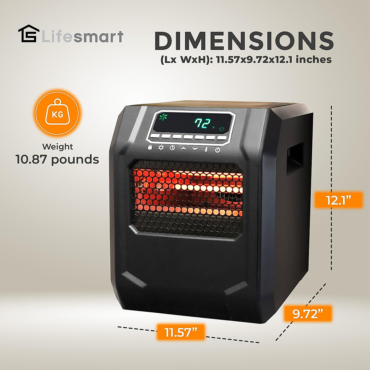LifeSmart 1500 Watt 4 Element Portable Electric Infrared Quartz Bulb Room Heater for Indoor Use with 3 Heat Settings and Digital Panel, Black