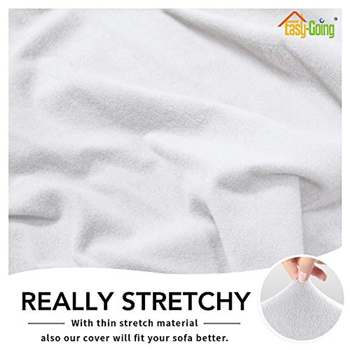 Easy-Going Fleece Stretch Sofa Slipcover Spandex Non-Slip Soft Couch Sofa Cover, Washable Furniture Protector with Anti-Skid Foam and Elastic Bottom for Kids, Pets(Loveseat, Snow White)
