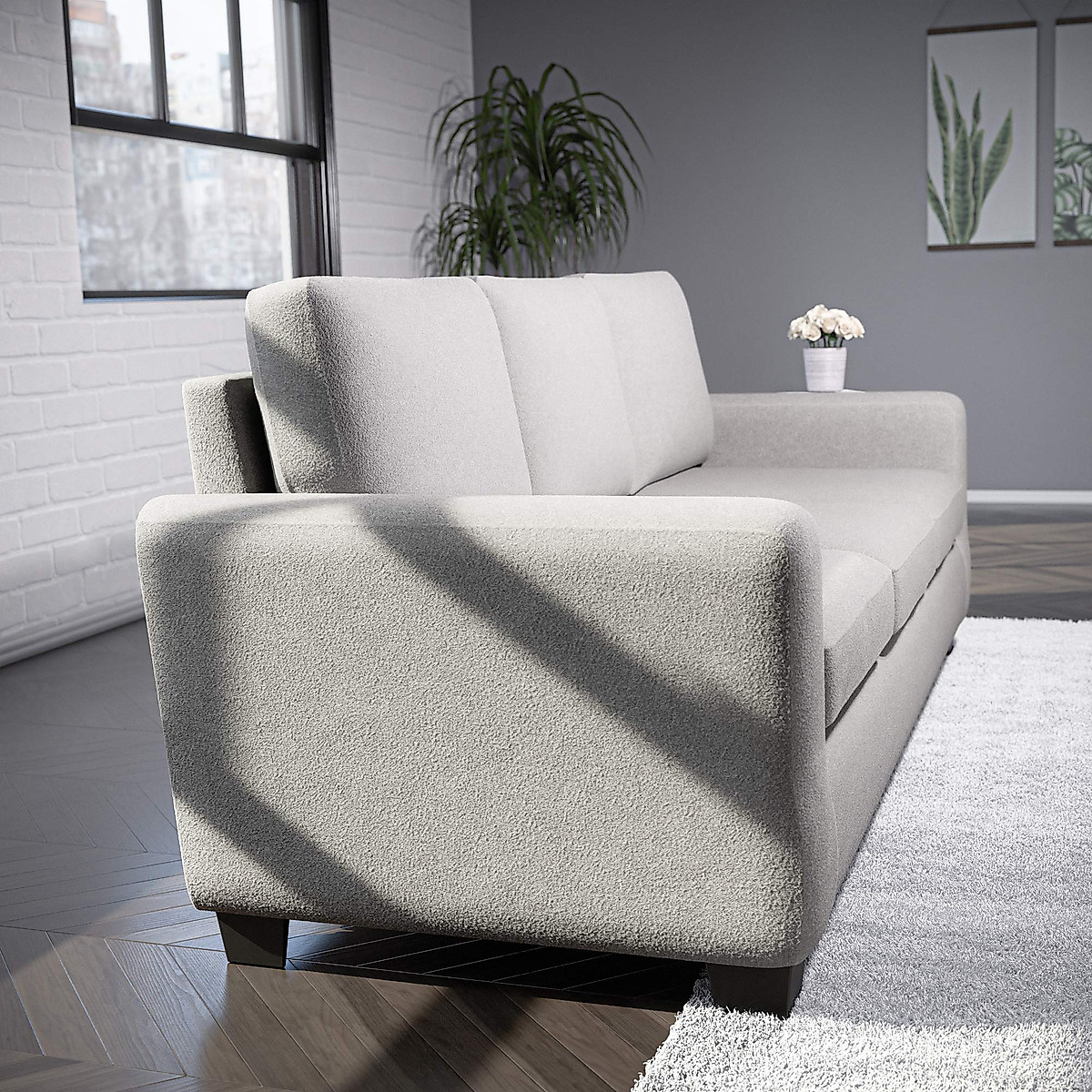 Edenbrook Wasatch Upholstered Loveseat with Track Arms – Mid Century Modern Couch, Loveseat, Dove Gray