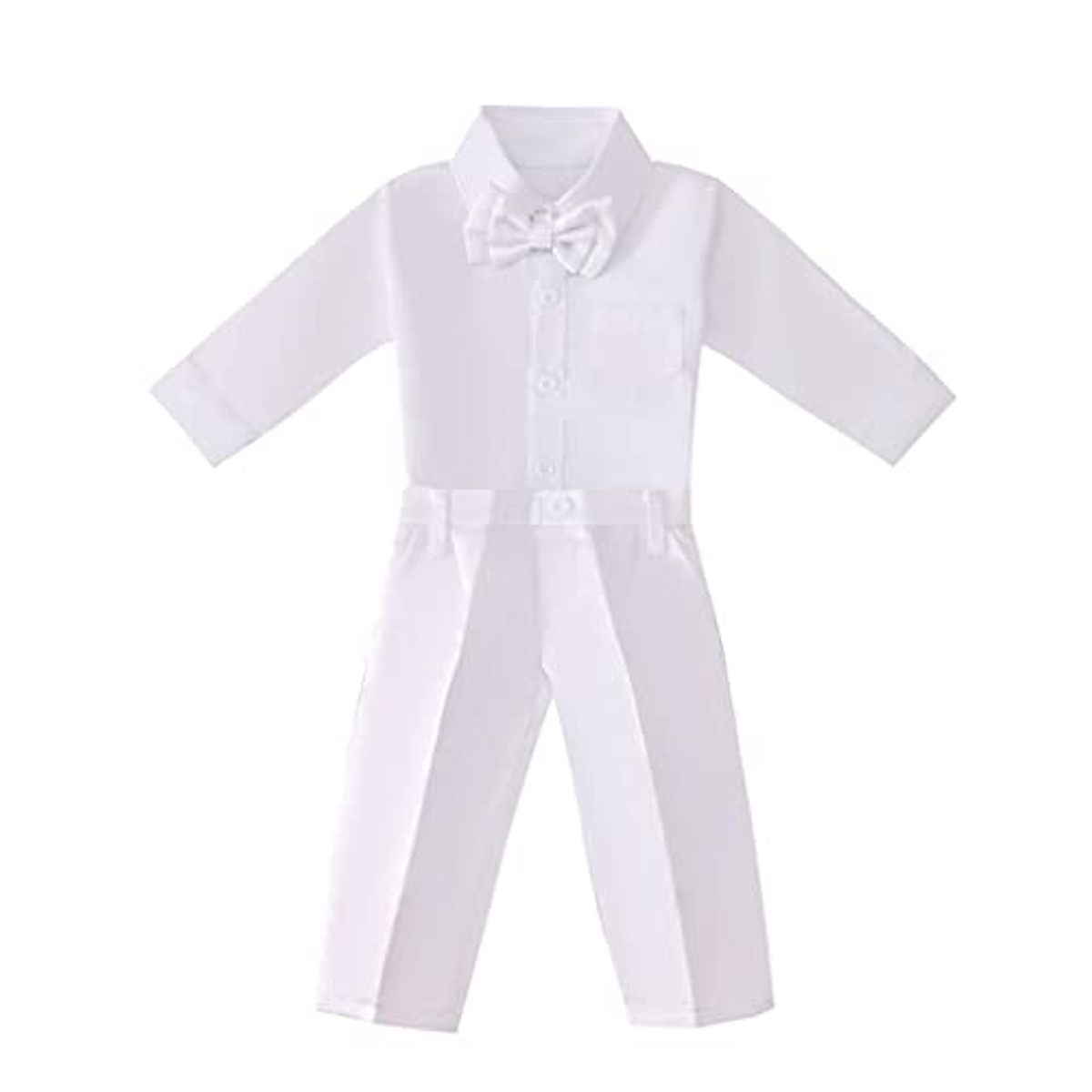 Dressy Daisy Infant Baby Boy Christening Clothing Baptism Outfit All White Suit Set with Bonnet Size 9-12 Months, Long Sleeve