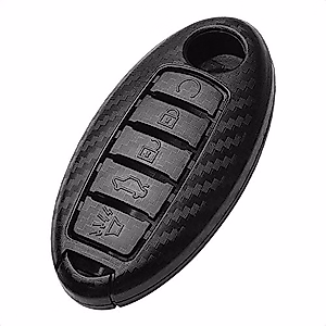 TANGSEN Smart Key Fob Case 3D Carbon Fiber ABS Plastic Emboss Cover for INFINITI JX35 Q50 Q60 QX56 QX60 QX80 for NISSAN ALTIMA ARMADA MAXIMA MURANO PATHFINDER ROGUE 5 Button Keyless Entry Remote