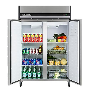 DUURA 54" Commercial Freezer 2 Door Reach-in Stainless Steel Freezer with Top Mounted Condenser for Restaurant, Bar, Shop, 49 Cu.Ft., Silver