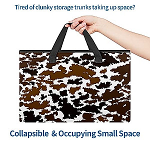 Western Black Brown Cow Print Car Trunk Organizer,Collapsible Cargo Storage Tote Bag,Non Slip,3 Divider Compartments, Automotive Interior Accessories for Auto SUV Truck Vehicle Picnic Camping