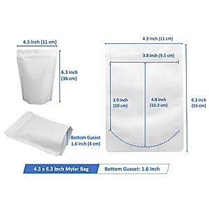 Chamigon 100 Pack Resealable Mylar Stand Up Pouch for Food Storage - 4.3x6.3 Inches Smell Proof Packaging Bag, Heat Sealable Foil Zipper Bags, Sample Pouches – Matte White