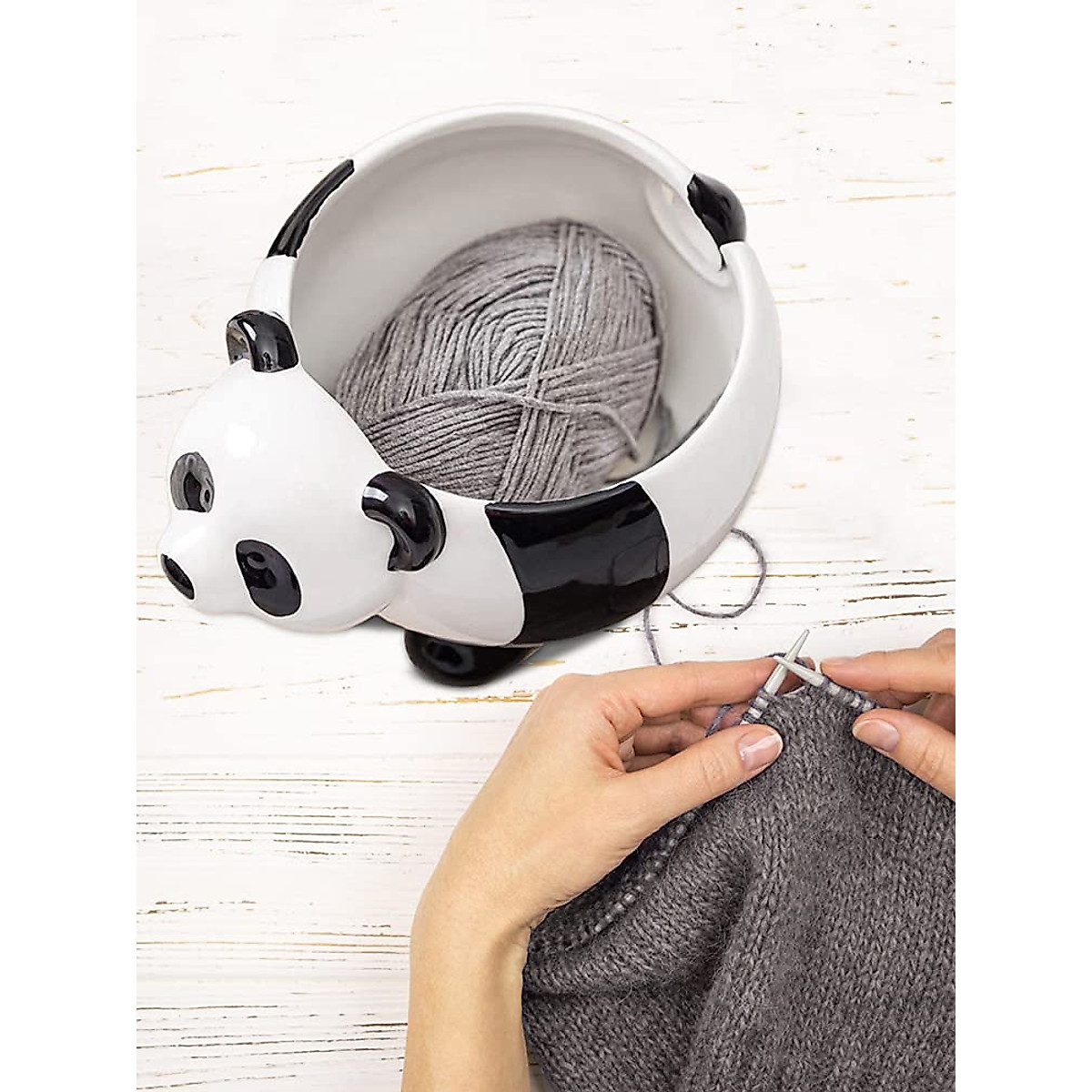 TITA-DONG Panda Ceramic Yarn Bowl Knitting Bowl, Knitting Yarn Ball Holder Handmade Craft Knitting Bowl, Yarn Storage Bowl with Holes, Knitting Yarn Ball Holder, Handmade Craft Knitting Bowl(Panada)