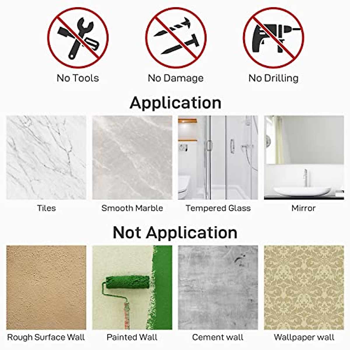 Midphorn 2-Pack Adhesive Shower Caddy, No Drilling Shower Shelf with Hooks Rustproof Wall Mounted Shower Organizer for Inside Shower Bathroom Storage Shampoo Holder, Matte Black