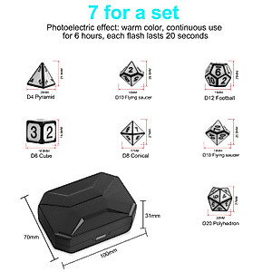 HTPOW Light Up DND Dice Set of 7 USB Rechargeable Role Playing Dice with Charging Box, Shake to Light up LED Dice for Dungeons and Dragons Role Playing Tabletop Games