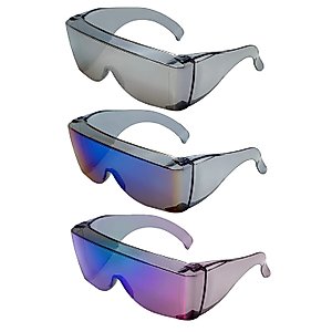 Calabria 3000 Fitover Safety Glasses Over Eyewear Blue Green Silver Mirror 3 Pack Men Women Wraparound Tint Anti Fog Scratch