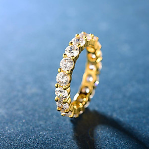 MDFUN 18K Yellow Gold Plated 4.0 Round Cubic Zirconia Eternity, Engagement, Wedding Band Ring for Women (6)