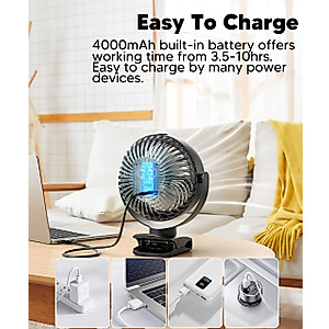 TYZU 7 Inch Portable Fan, Misting Fan, 4000 mAh Battery Operated Fan, Outdoor Misting Fan With 2 Mist Modes & 4 Speeds, 130ml Tank, 360° Rotatable, Clip on fan For Outside Camping Stroller Golf Cart