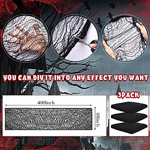 Tranqun 3 Pcs Halloween Creepy Cloth 80 x 400 Inch Black Halloween Gauze Cloth Giant Spooky Fabric Cloth for Haunted House Indoor Outdoor Party Decor Supplies Backdrops for Garden, Doorways, Yard