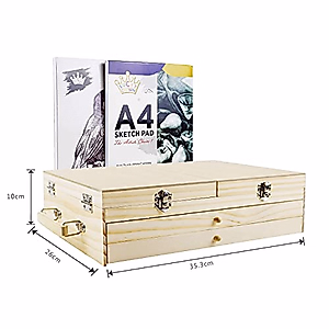 Deluxe Art Supplies, 88 Pieces Art Set in Portable Wooden Case, with 2 Drawing Books and 4 Canvas Panels, Professional Art Set for Painting & Drawing, Art Kit for Kids, Teens and Adults/Gift