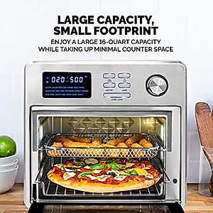 Kalorik MAXX® 16 Quart Digital Air Fryer Oven, Easy to Use, 9-in-1 Versatility - Air fryer, Bake, Braise, Broil, Dehydrate, Grill, Roast, Sear, and Toast, 21 Smart Presets, 5 Accessories, Bonus Cookbook, 500°F, 1600W, Stainless Steel