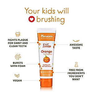 Himalaya Botanique Kids Toothpaste, Orange Flavor to Reduce Plaque and Keep Kids Brushing Longer, Fluoride Free, 4 oz, 2 Pack