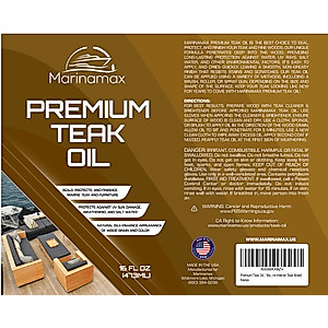 Premium Teak Oil 16 Oz | Wood Oil, Preserver, Stain, Sealer, and Protector | Great for Teak Furniture and Boat and Marine Interior Teak Wood