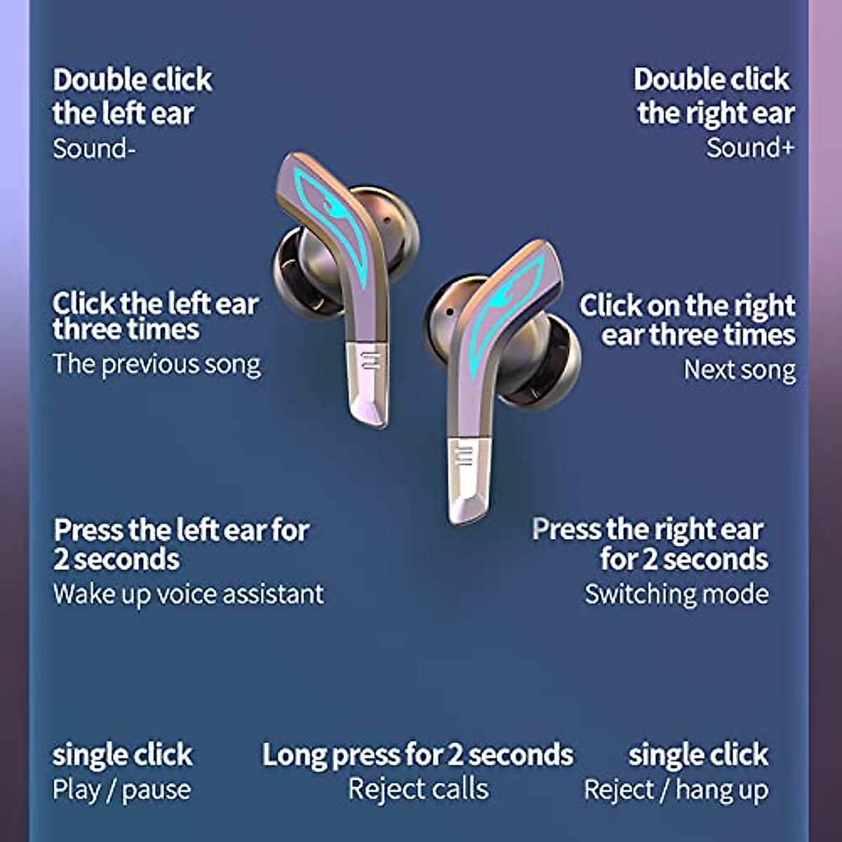 6H Use Wireless in-Ear Gaming Earbuds 2Pcs MD158 Wireless Earbuds Portable Low Delay Mini Practical TWS Bluetooth 5.2 in-Ear Earphones for Gaming Black