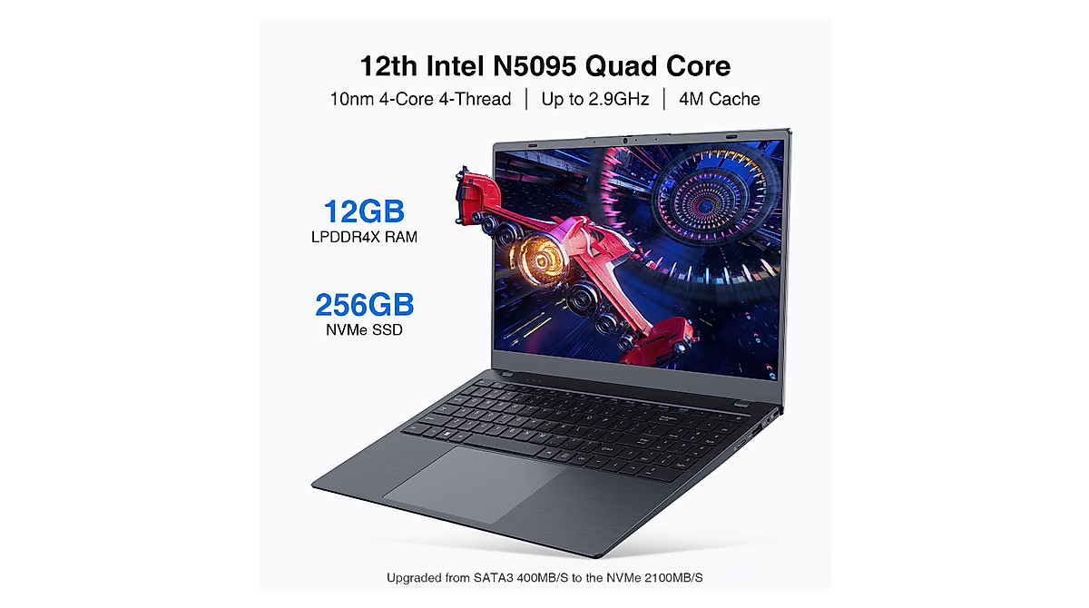 BiTECOOL 15.6-inch Windows 11 Laptop, 12GB RAM, 256GB NVMe SSD, up to 2100MB/S, FHD IPS Display ...