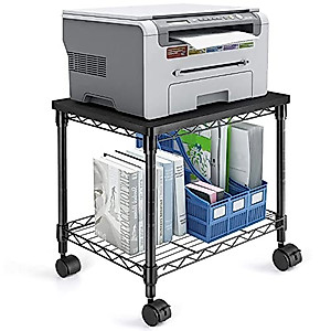 HUANUO Under Desk Printer Stand, 2 Tier Printer Cart for Storage, Mobile Printer Table with Swivel Wheels, Holds up to 100lbs, Perfect Desk Organizer Shelf for Home & Office, HNPS02