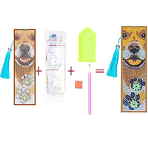 Diamond Painting Bookmark Set Tassel Bookmark Art Craft 5D Shaped Crystal Rhinestone Bookmark Children Adult Beginner Student Gift Diamond Painting Adult Number Kit (Dog)