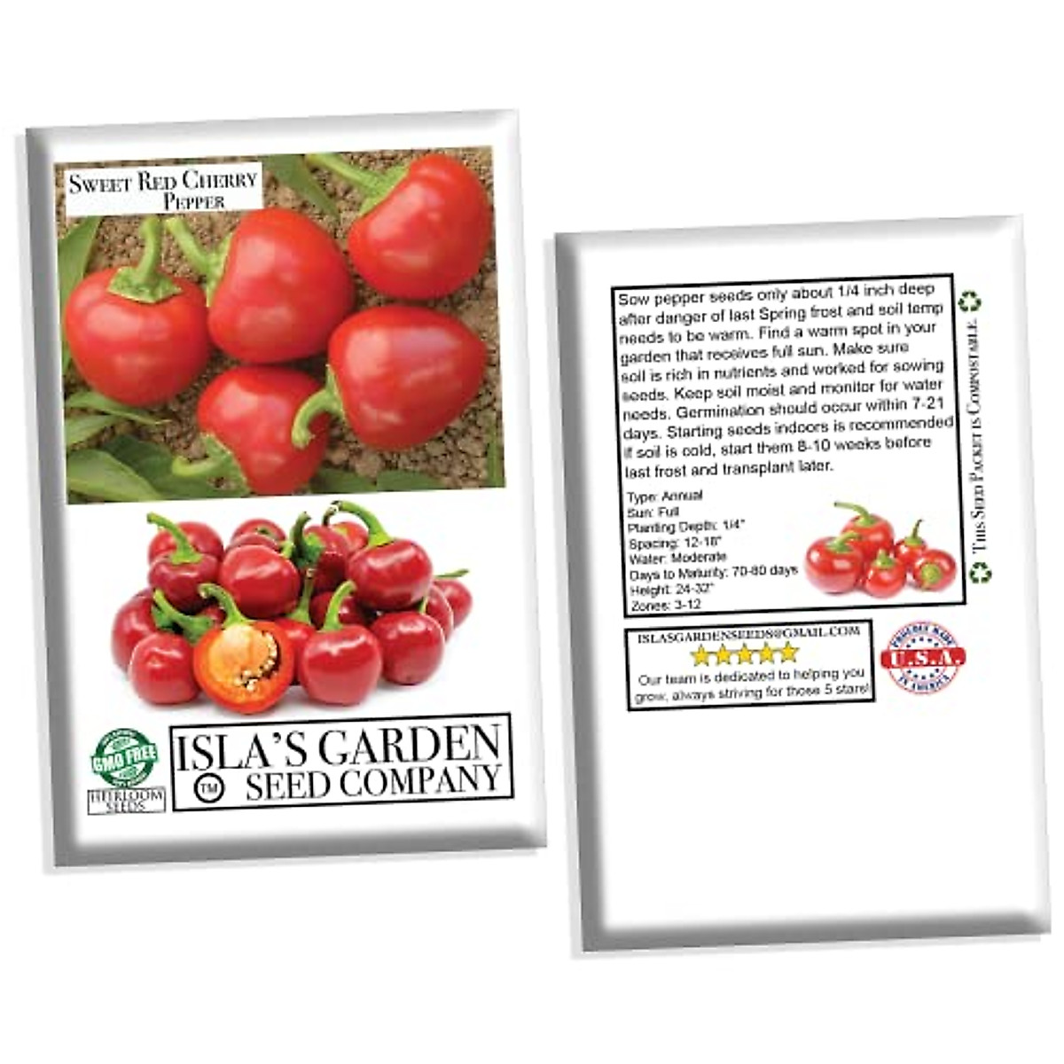 Sweet Red Cherry Pepper Seeds for Planting, 25+ Heirloom Seeds Per ...