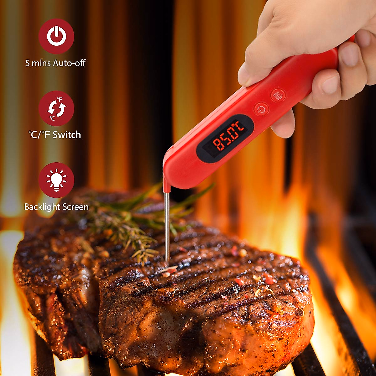 LIANGDU Digital Food Thermometer, Instant Read Meat Thermometer Kitchen Cooking Grilling BBQ Candy with Backlight and Magnet