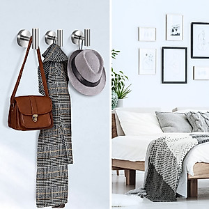 Budding Joy Towel Hooks for Bathrooms 4 Pack Brushed Nickel Towel Hook Coat Hooks Wall Mounted SUS304 Stainless Steel Wall Hook Robe Hook Towel Hanger for Bathroom Kitchen Hotel Garage Heavy Duty