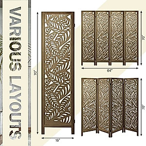 ECOMEX Room Dividers, 5.6 FT Tall Carved Room Dividers and Folding Privacy Screens, 4 Panel Wood Privacy Screen,Divide Space, Asian Style, Decorative Room(Brown)