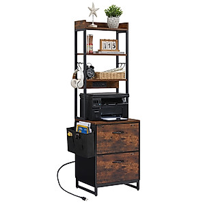 GAMTUE File Cabinet with 2 Drawers and Adjustable Hanging Folders, Office Cabinet with Storage Shelf and Power Outlet, Filing Cabinet fits Letter or A4 Size, Suitable for Home Office and Study Room