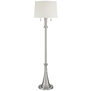 360 Lighting Karl Modern Industrial Floor Lamp Standing 63.75" Tall Brushed Nickel Silver Classic Metal White Tapered Drum Shade Decor for Living Room Reading House Bedroom Family Home